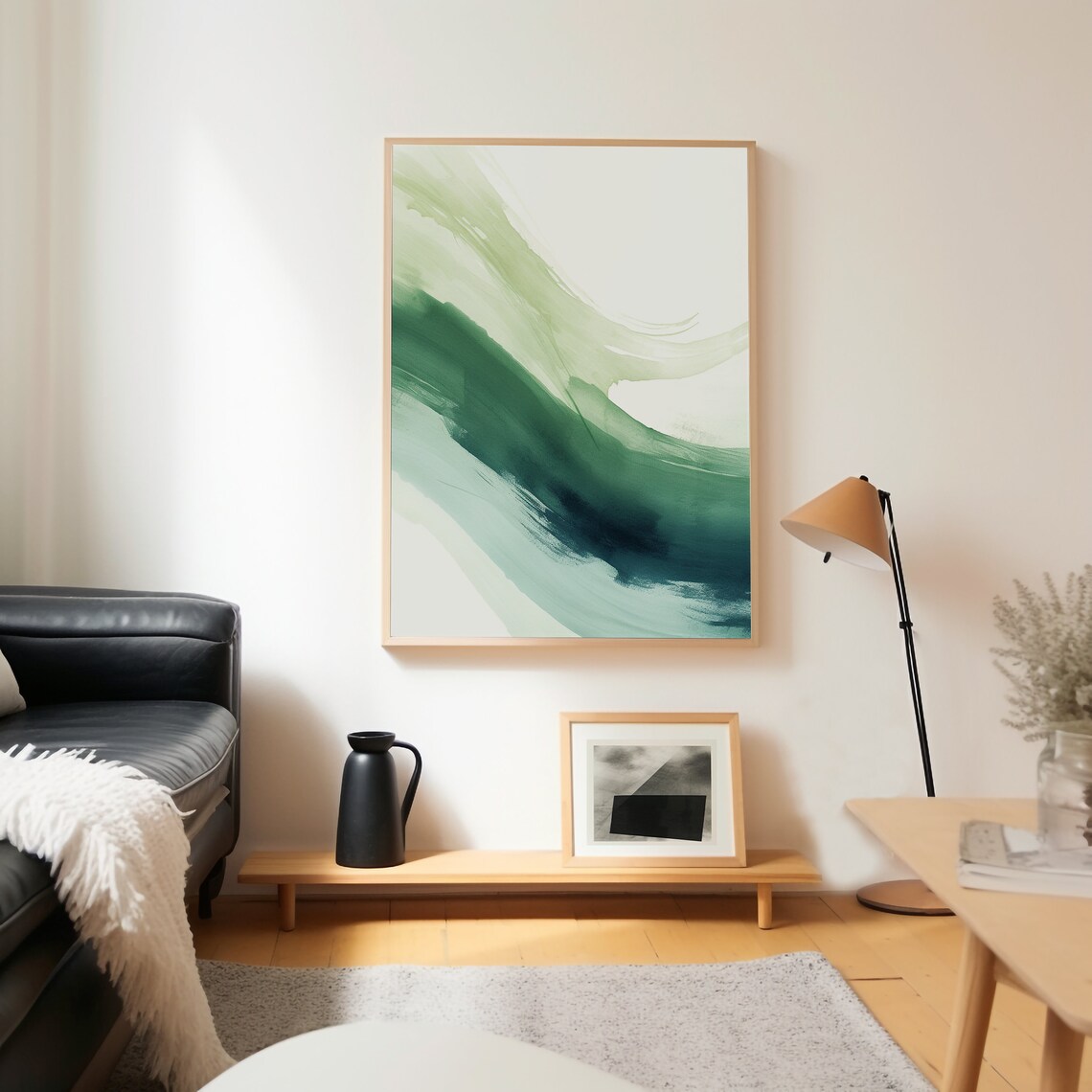 Green Shades Brush Stroke Art Print, Bright Abstract Poster in Green ...