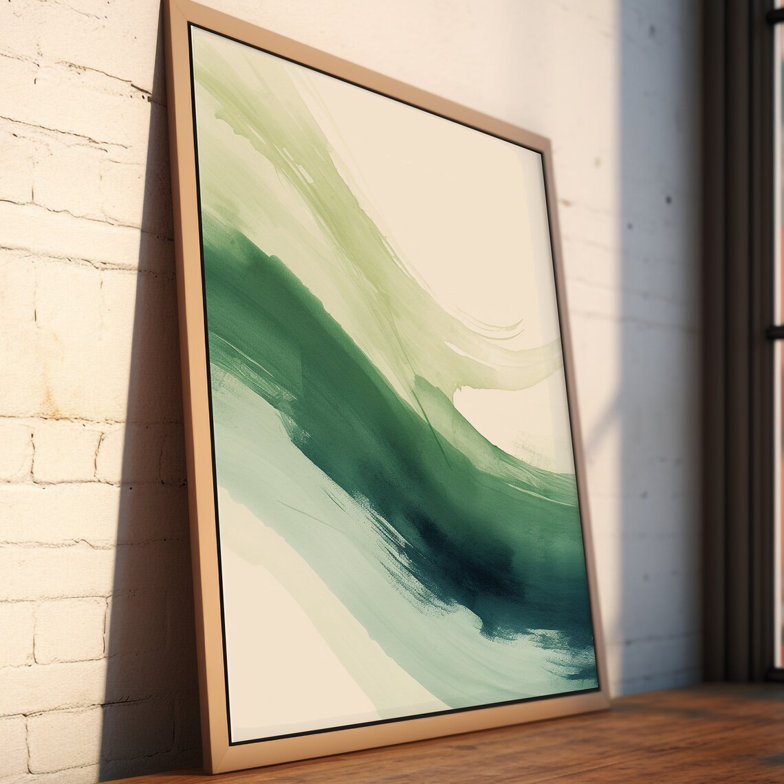 Green Shades Brush Stroke Art Print, Bright Abstract Poster in Green ...