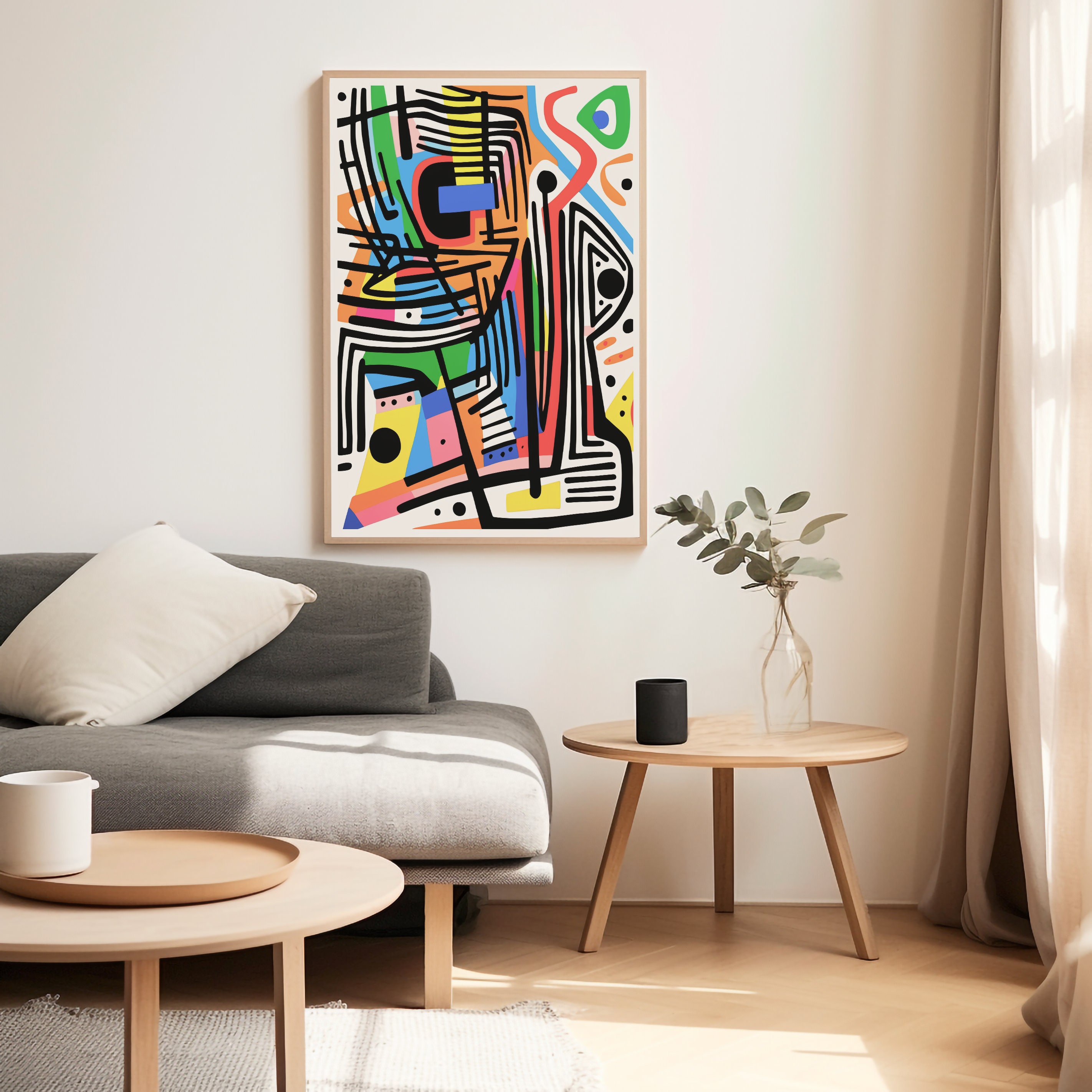 Multicolour Vibrant Abstract Art Print, Psychedelic Bold Lines Puzzling ...