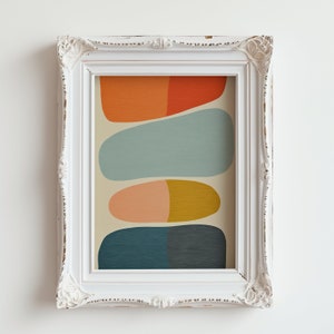 Warm Colors Mid-century Poster, Yellow Orange Blue Stone Print, Boho ...