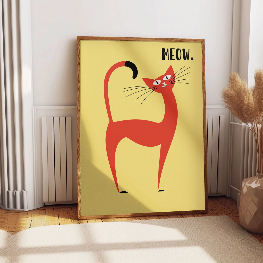 Funny Cat Meme Posters, Red Cat Print Nursery Wall Art, Minimalist ...