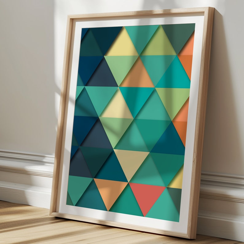 Colored Triangles Composition Poster, Green Abstract Modern Wall Art ...
