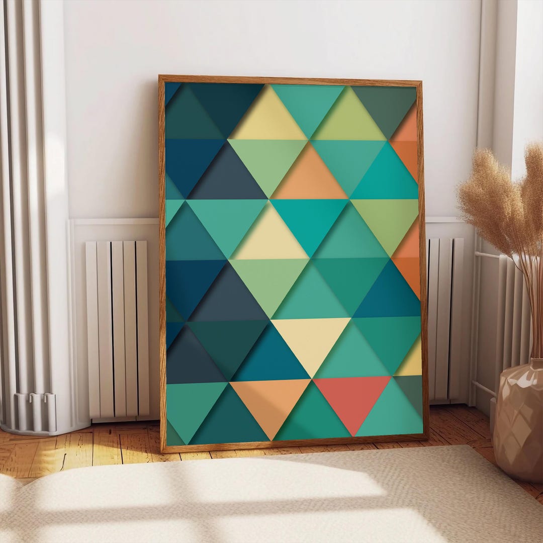 Colored Triangles Composition Poster, Green Abstract Modern Wall Art ...