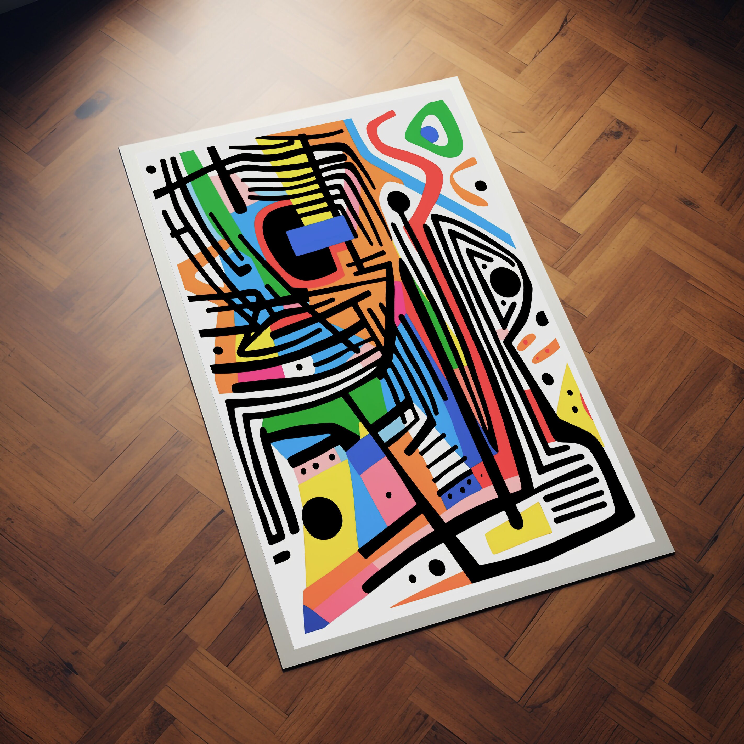 Multicolour Vibrant Abstract Art Print, Psychedelic Bold Lines Puzzling ...
