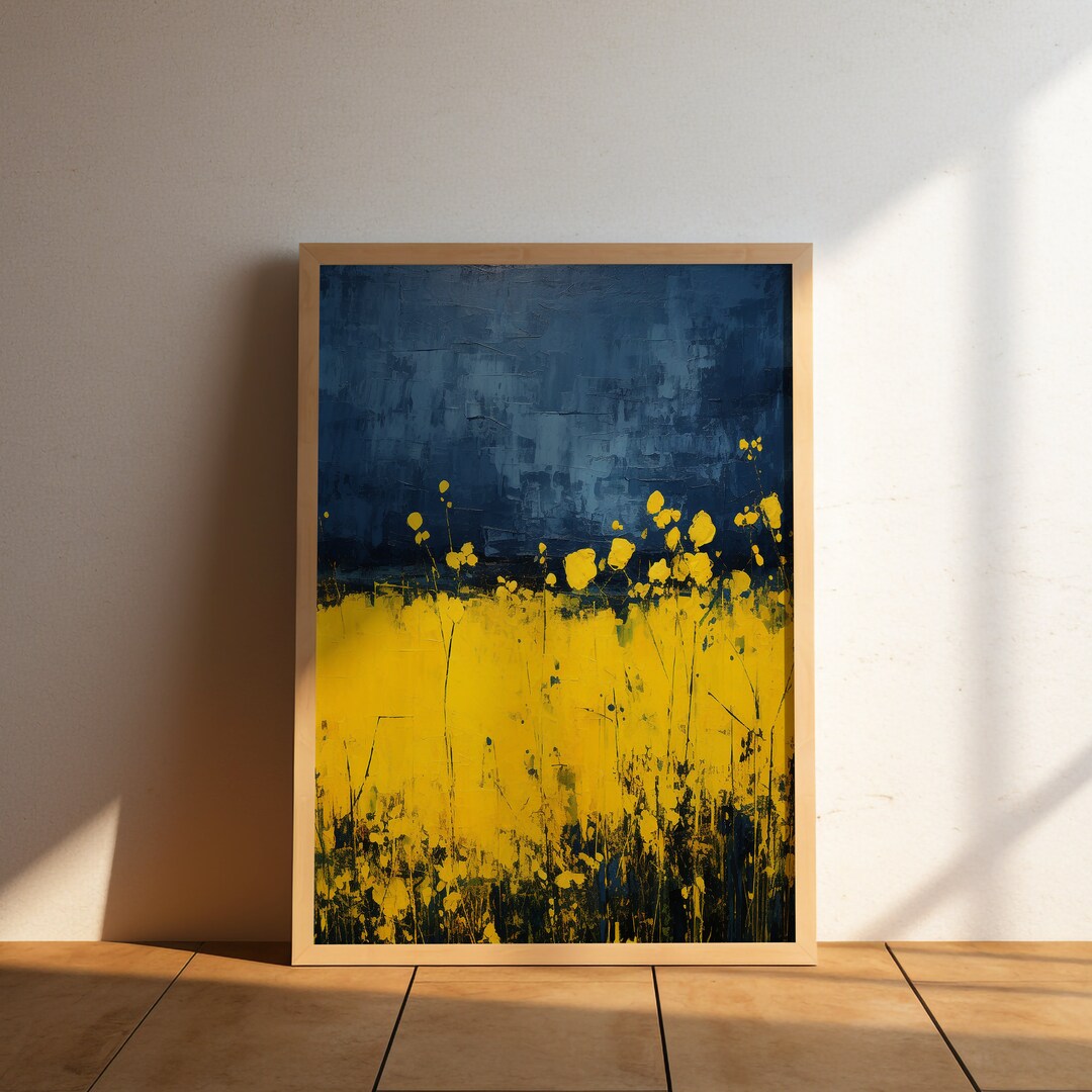 Rapeseed Flower Field Abstract Wall Art, Acrylic Brushstrokes Painting ...