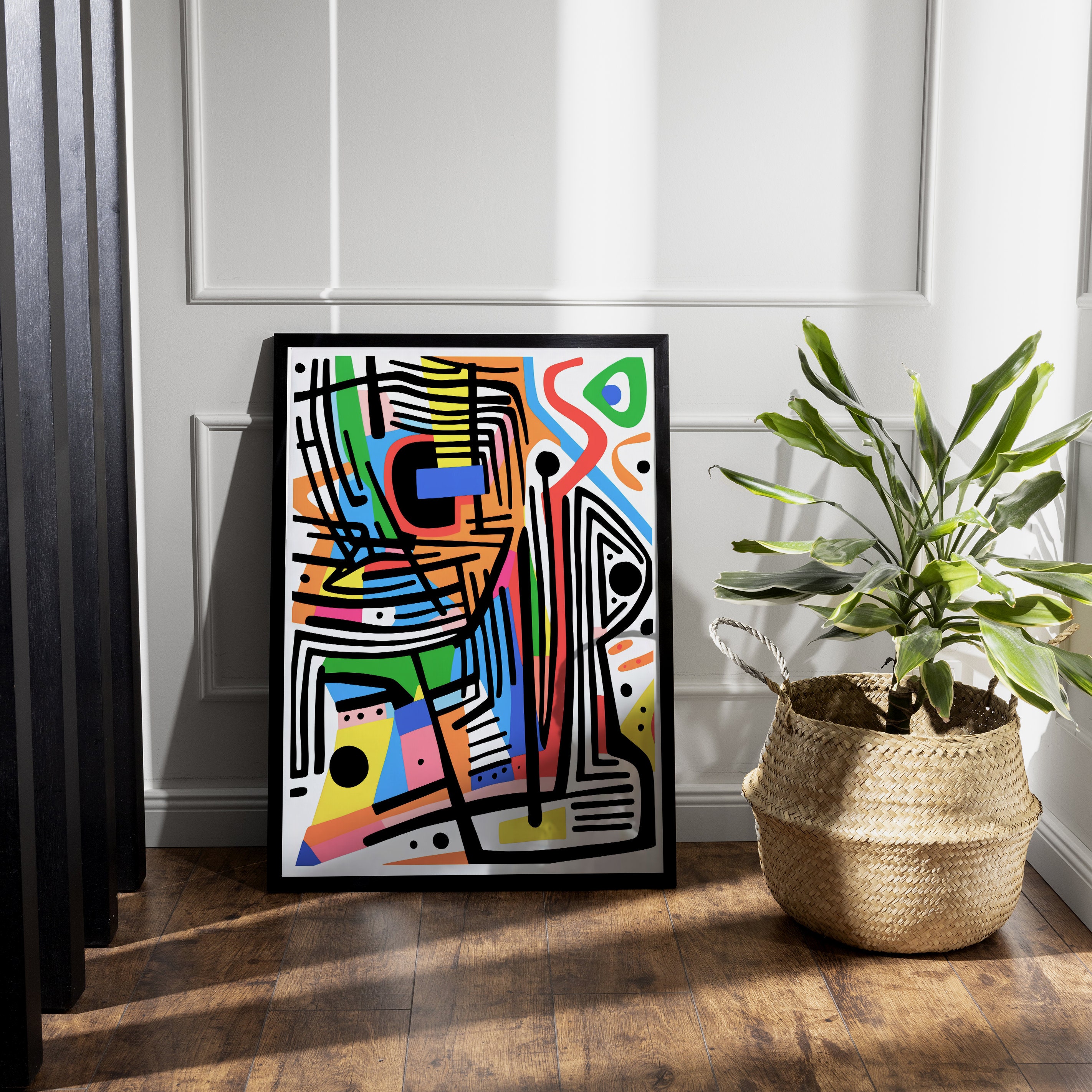 Multicolour Vibrant Abstract Art Print, Psychedelic Bold Lines Puzzling ...