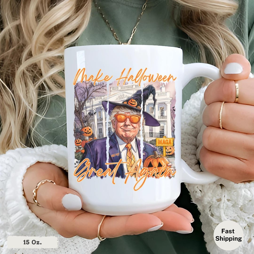 Trump Halloween Mug, Retro MAGA Coffee Cup, Funny Make Halloween Great ...