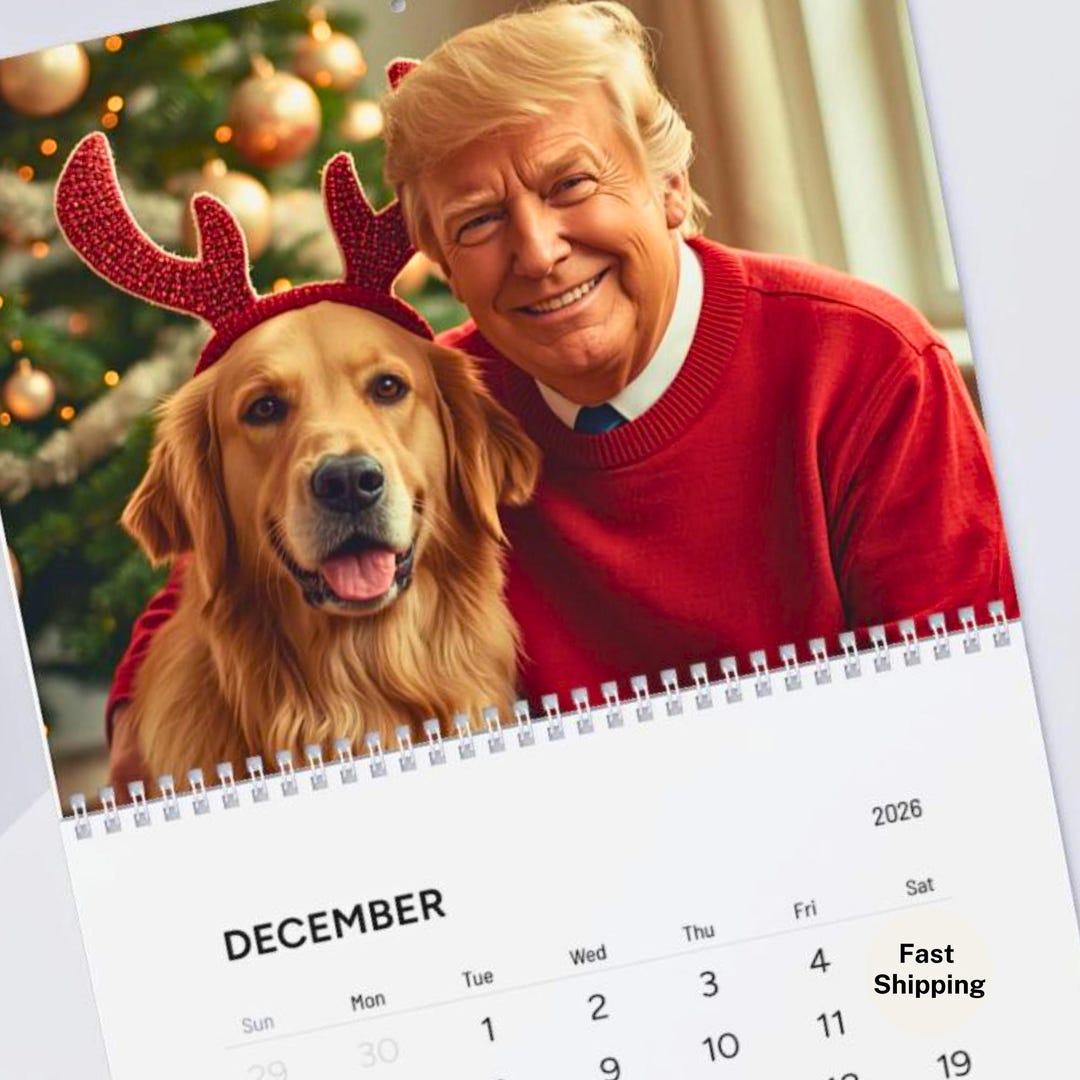 Donald Trump & Golden Retriever 2026 Funny Wall Calendar, Pet Lovers ...