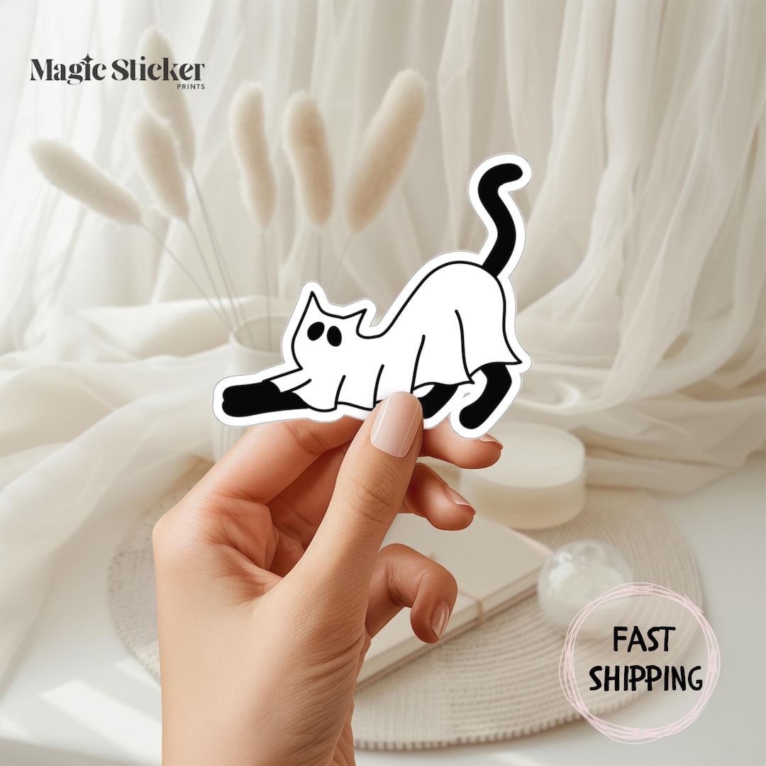 Halloween Cat Sticker, Cat Lover Sticker, Cat Lover Gift, Ghost Cat ...