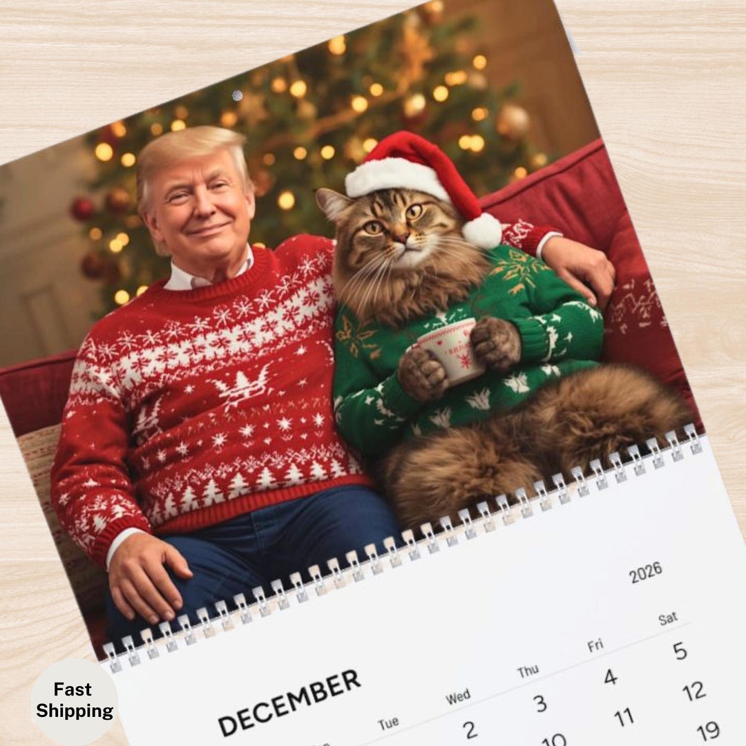 Trump & Cat 2026 Funny Calendar, Patriotic President Gift, Political ...
