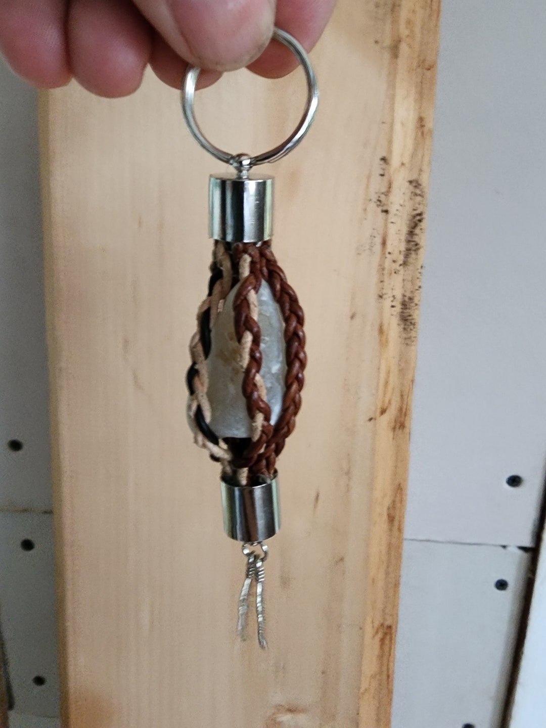 Hand Braided Leather Rock Hugger Keychain With Silver Caps and - Etsy