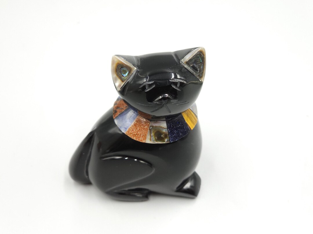 Vintage Black Obsidian Cat Figurine. 1990. Mexico, Handcrafted, Mother ...