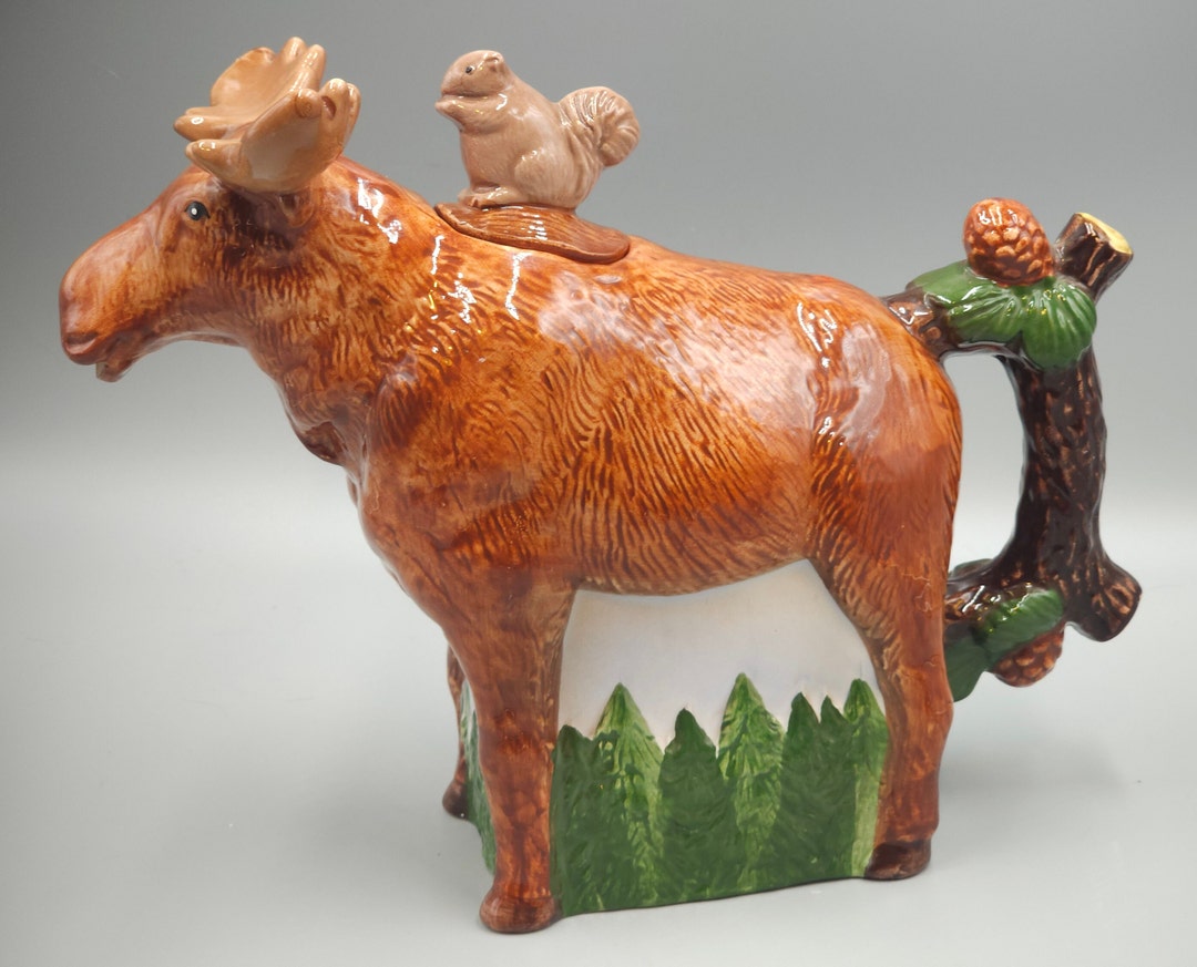Vintage Clay Art Moose Tea Pot Squirrel Lid 1993 - Etsy