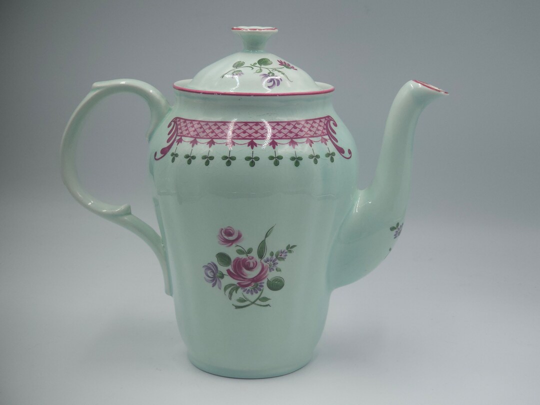 Vintage Alfred Meakin Teapot/coffee Pot, Green and Cranberry, Flowers ...