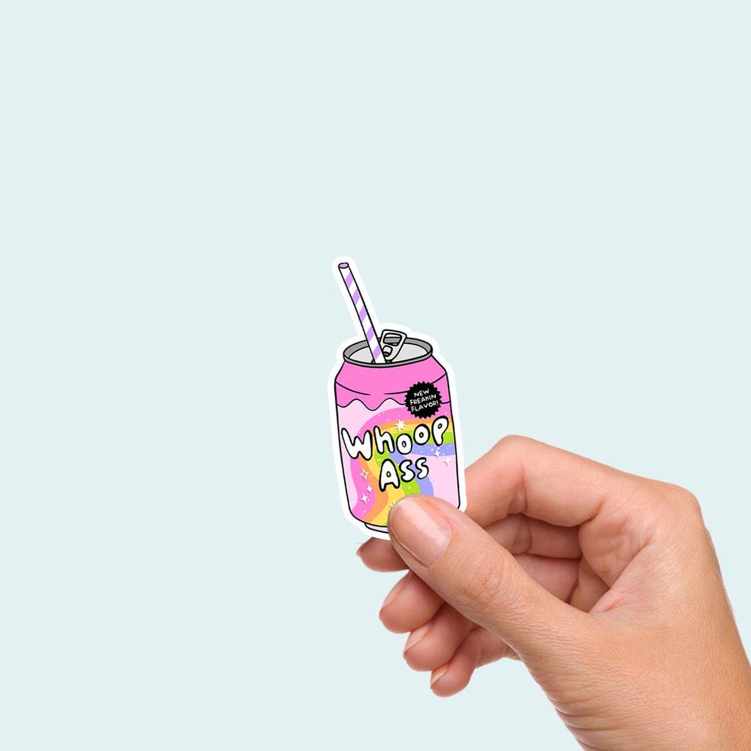 Can of Whoop Ass Sticker, Funny Pastel Rainbow Vinyl Decal for Laptop ...
