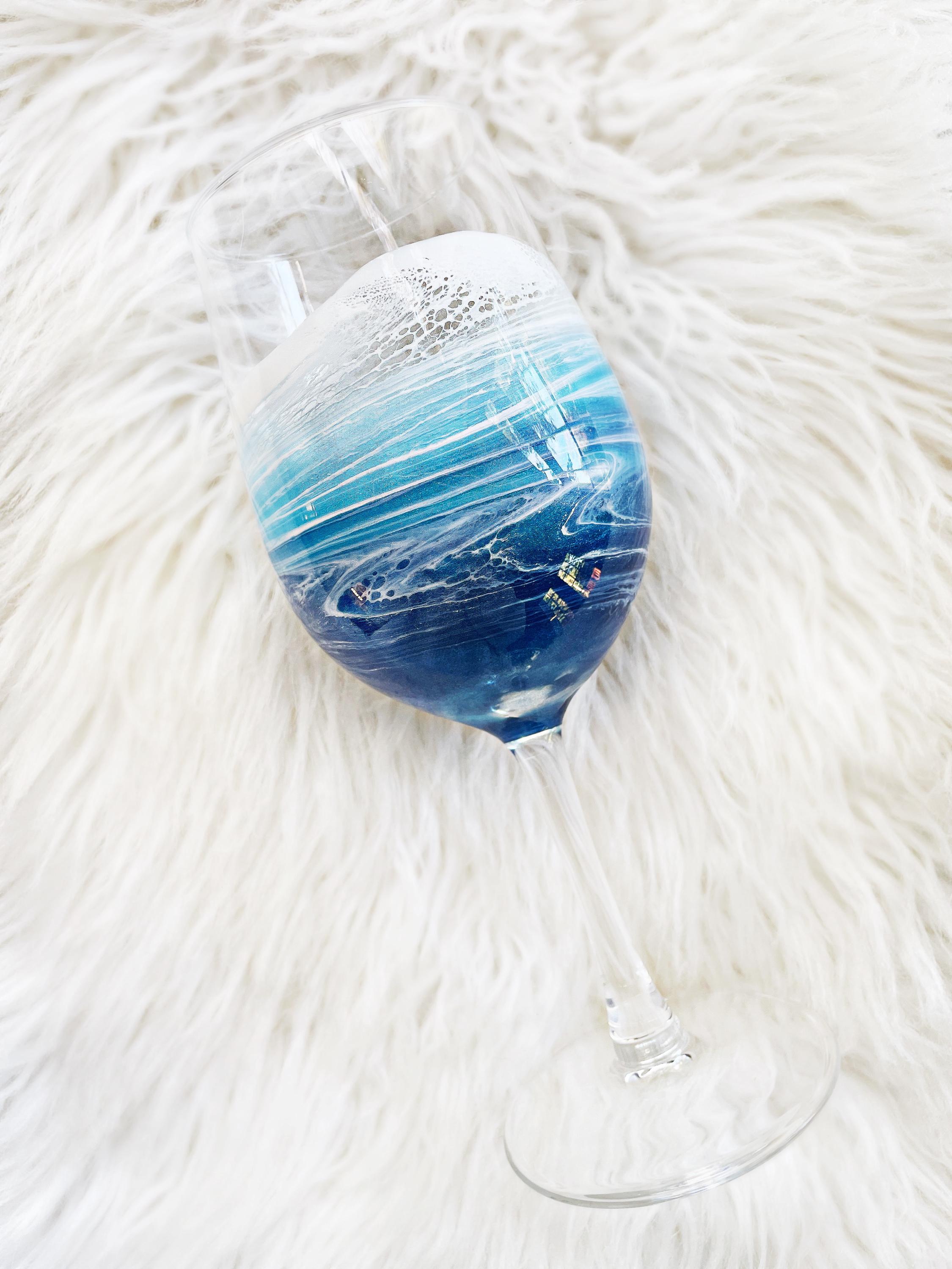 Beach Waves Wine Glass - Resin Wine Glass - Ocean Waves - Stemmed Glass ...