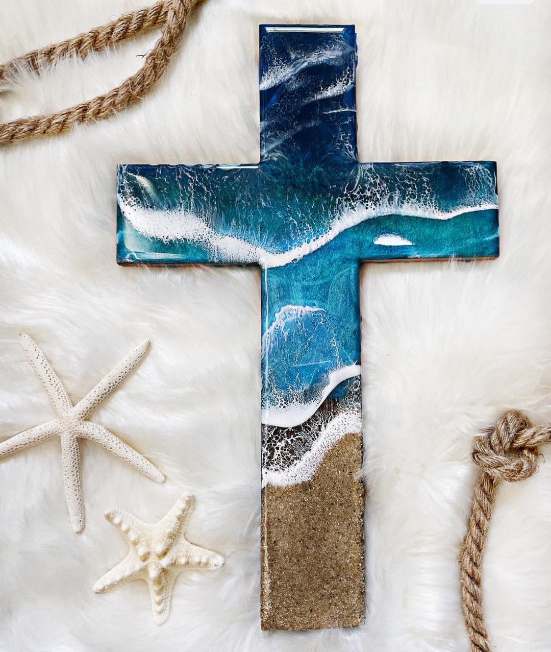 Wood Beach Wall Cross, Real Sand Ocean Cross, Wooden Wall Cross ...