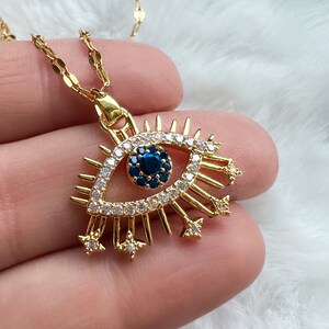 Evil Eye Crystal Necklace Mystical Eye Pendant Layered Necklace Blue ...