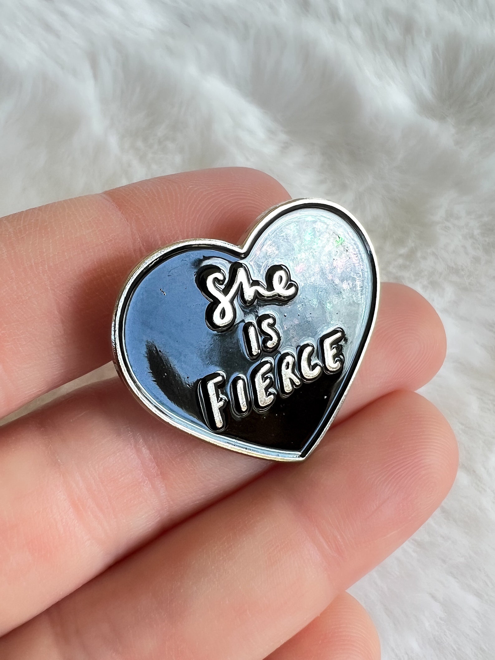 She is Fierce Enamel Pin: Black Heart Empowerment Badge - Etsy