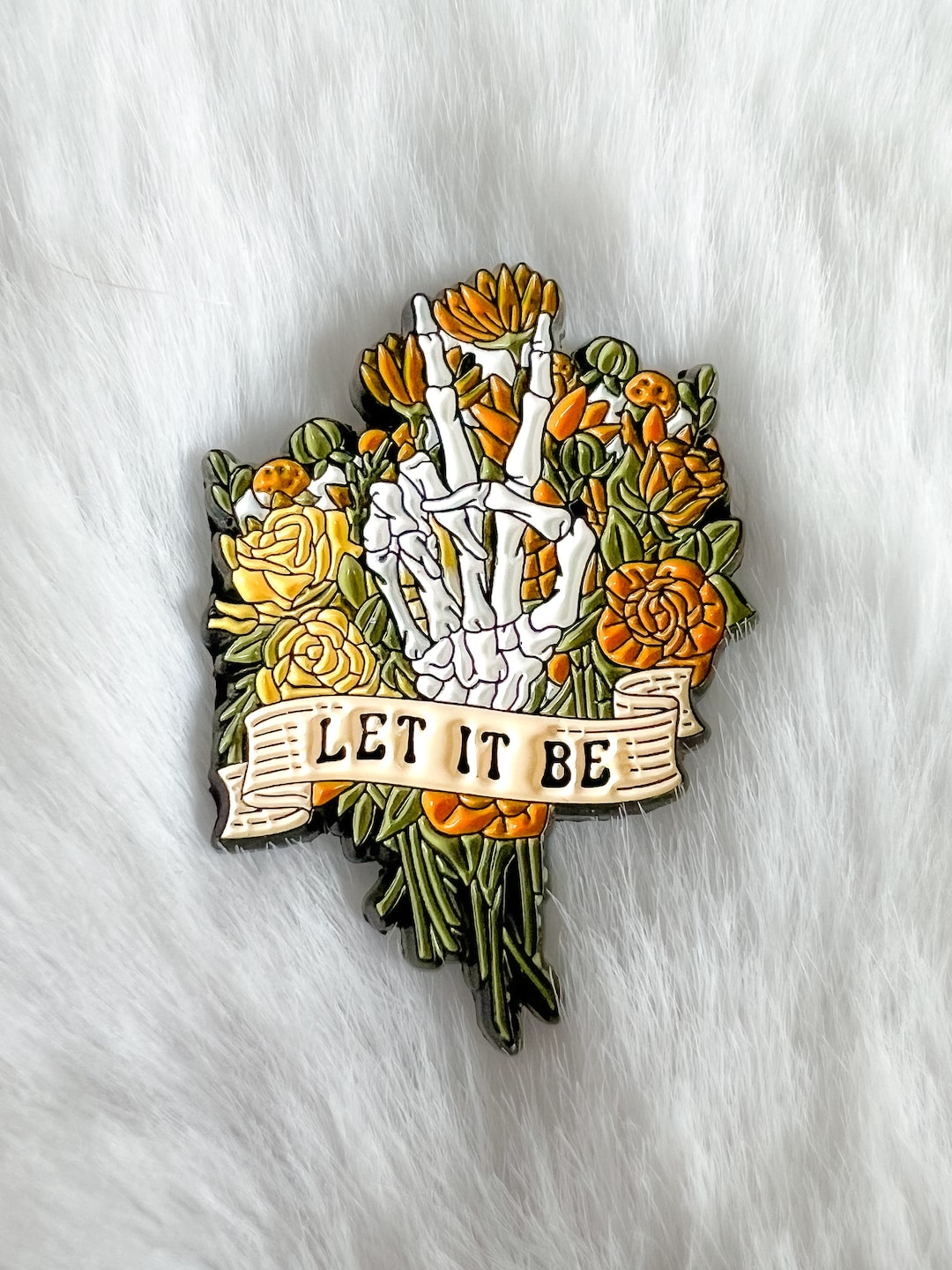 Let It Be Floral Skeleton Enamel Pin Fun Pins Lanyard Pin - Etsy