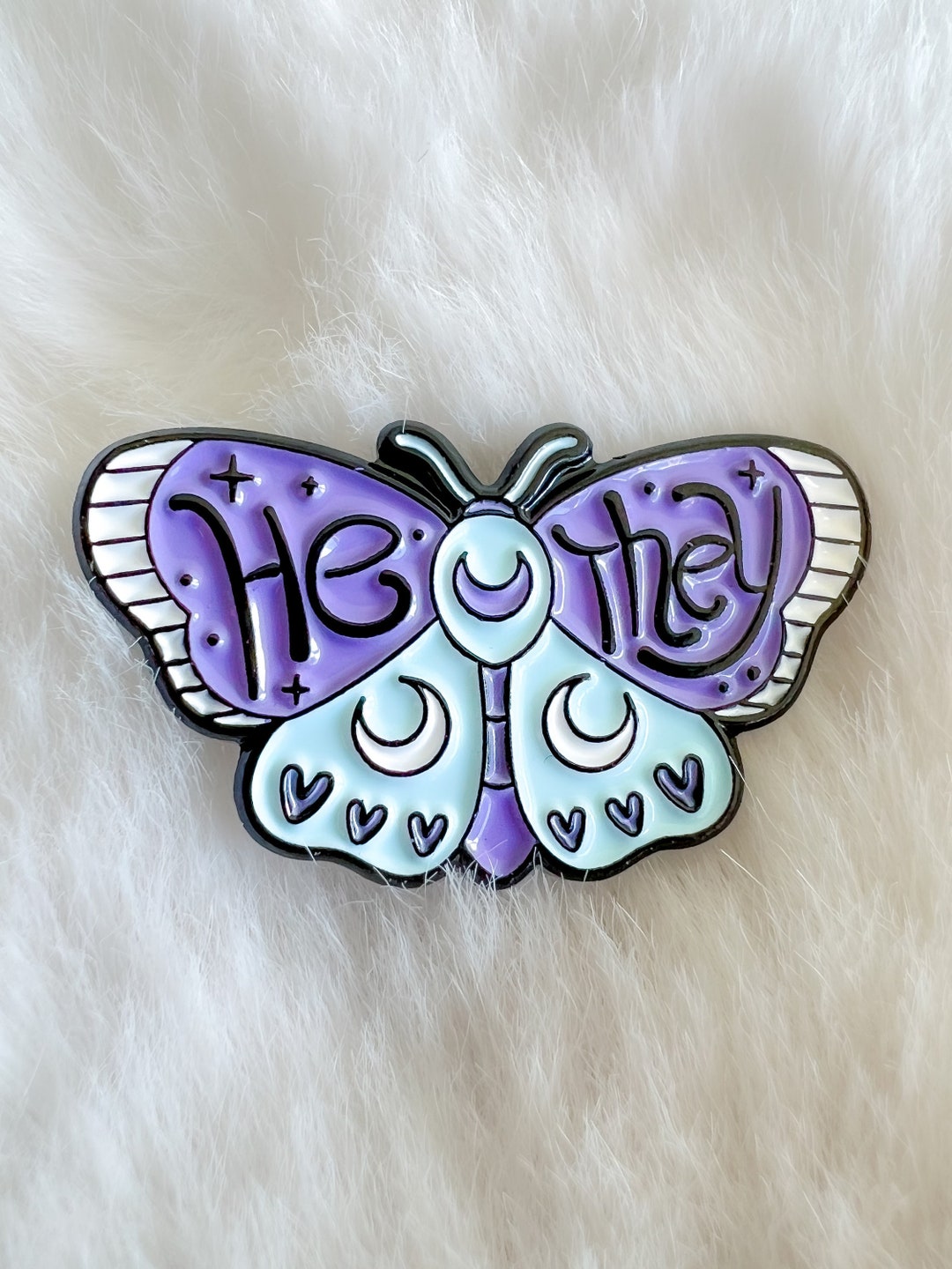 He/they Pronouns Moth Enamel Pin, Pronoun Lapel, Lanyard Pin, Purse ...