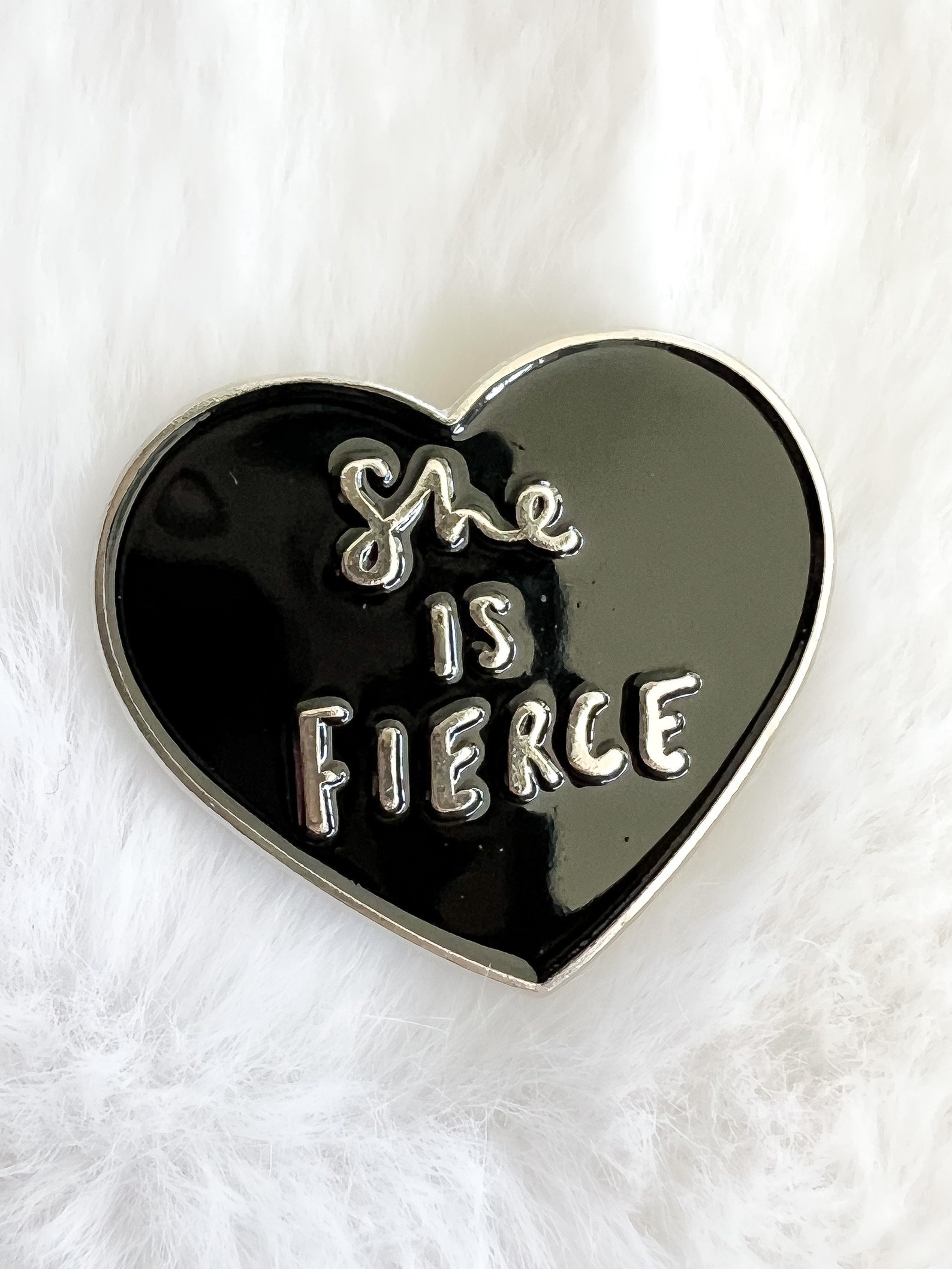 She is Fierce Enamel Pin: Black Heart Empowerment Badge - Etsy