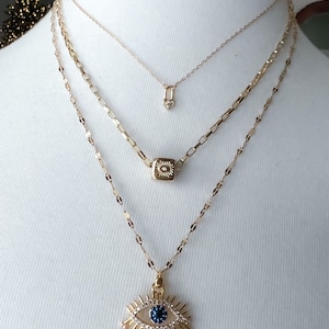 Evil Eye Crystal Necklace Mystical Eye Pendant Layered Necklace Blue ...