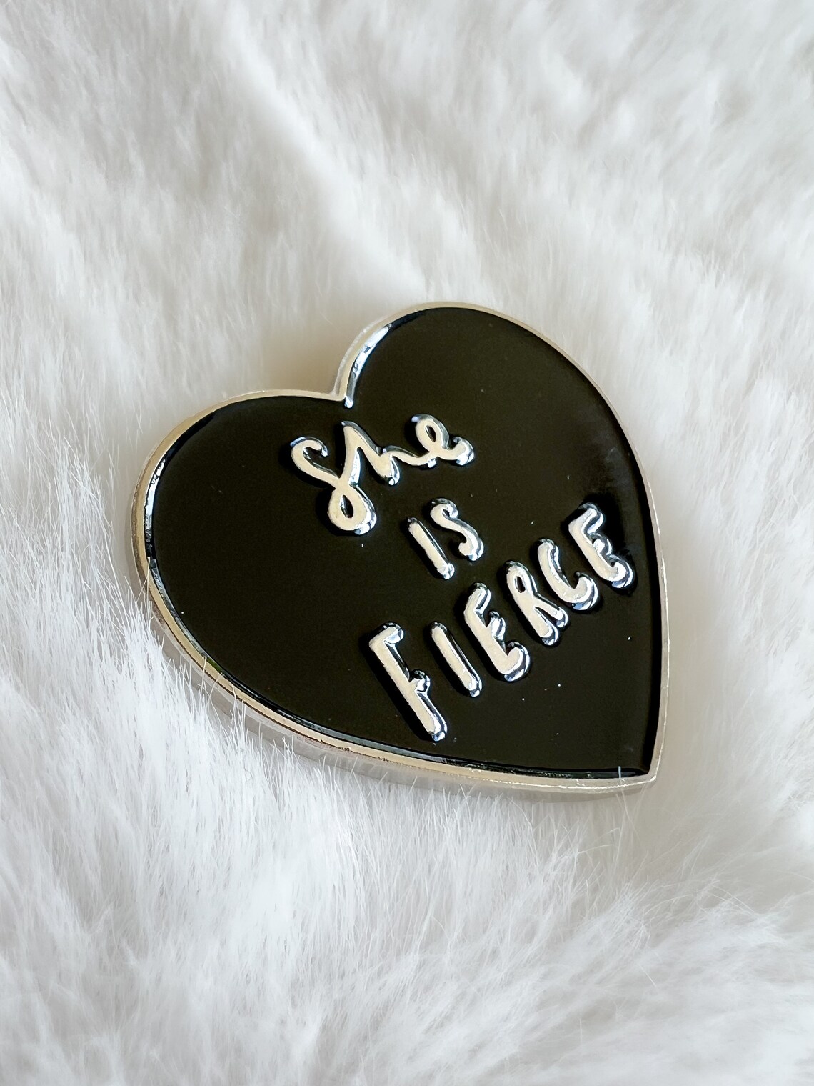 She is Fierce Enamel Pin: Black Heart Empowerment Badge - Etsy
