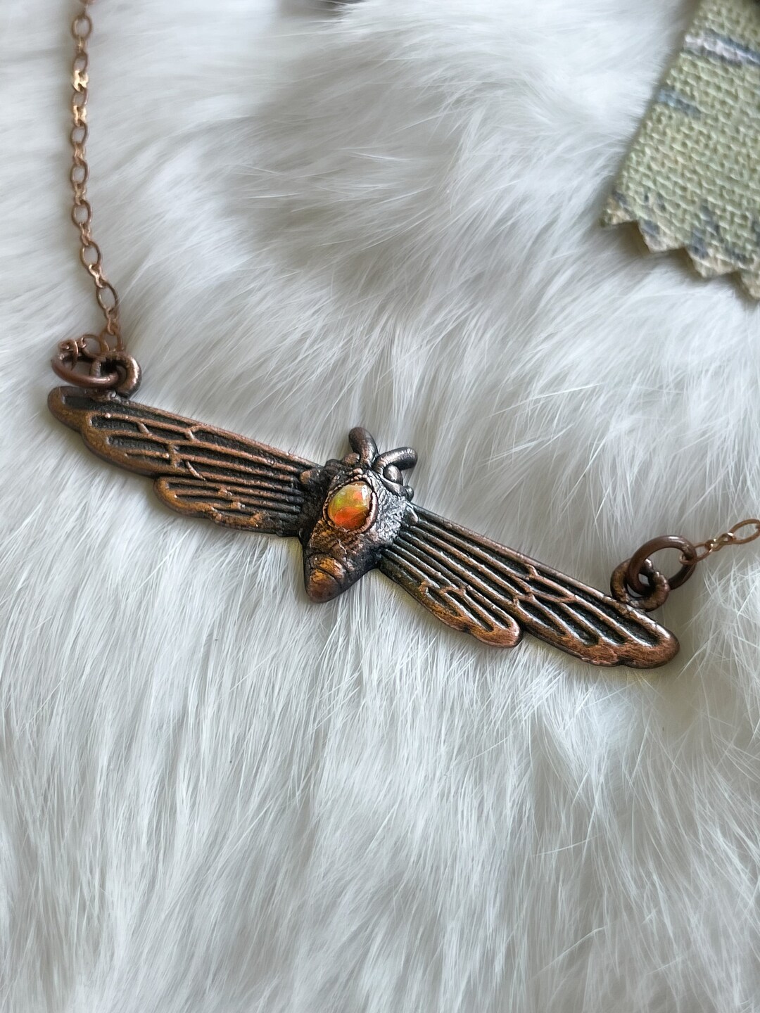 Opal Long-winged Moth Choker Necklace Electroformed Jewelry Solid ...