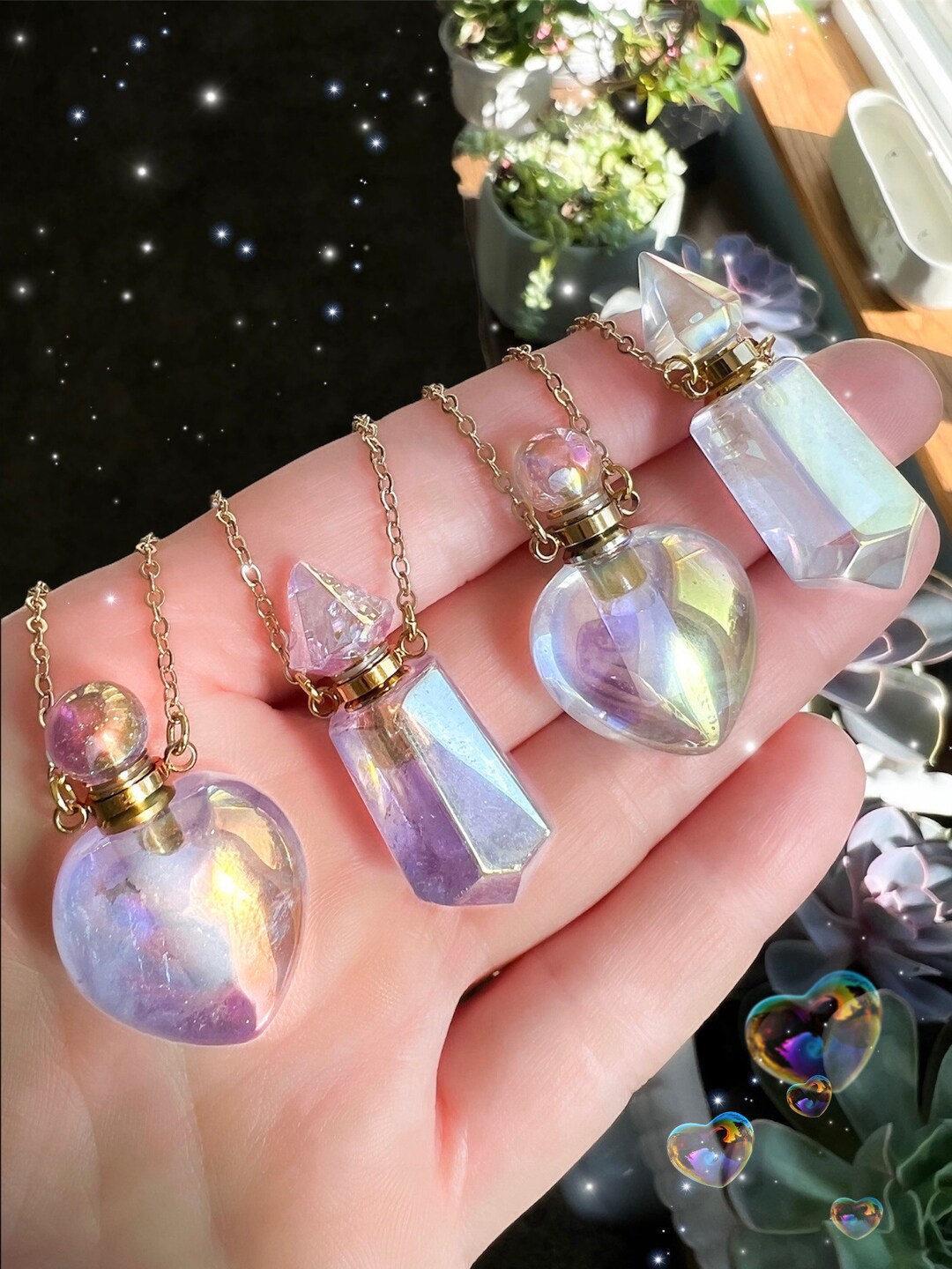 Angel Aura Crystal Potion Bottle Necklace: Aromatherapy Essential Oil ...