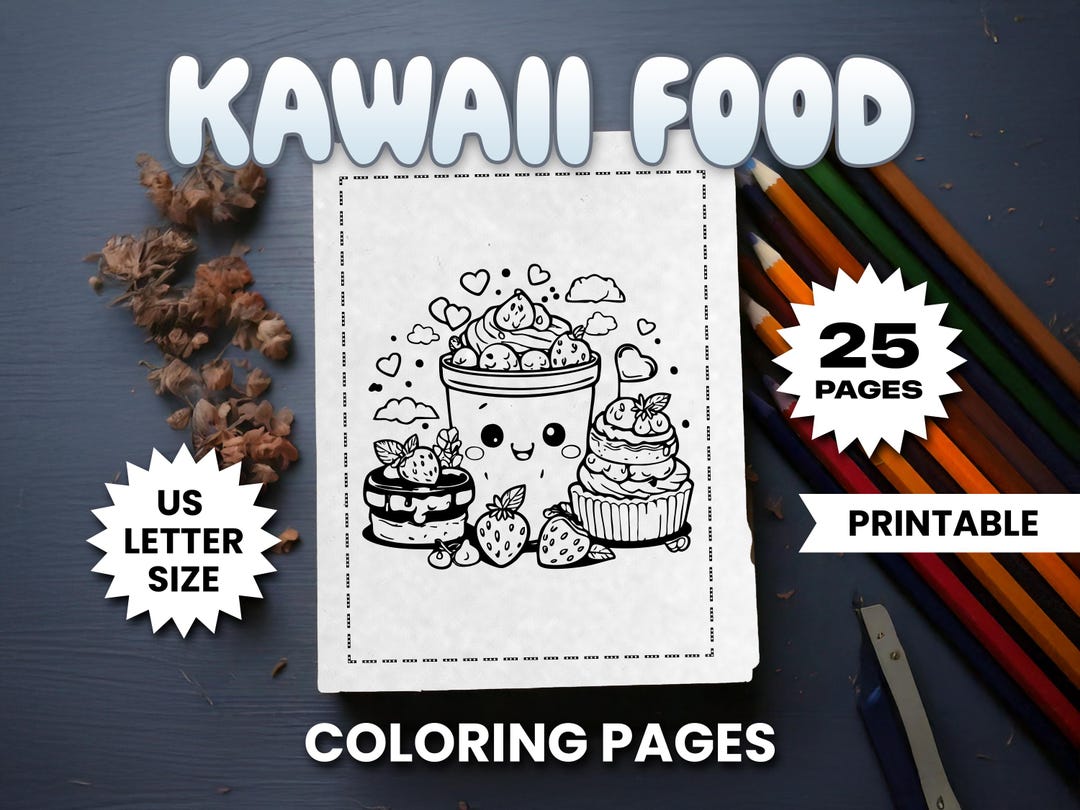Kawaii Food Coloring Book - 25 Printable Pages | Digital Download PDF ...