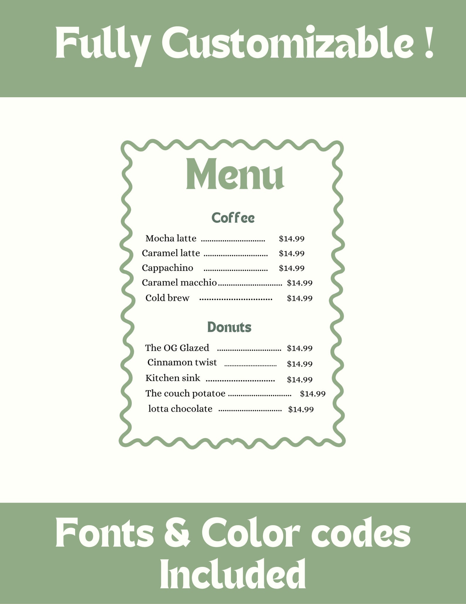 Customizable Trendy Menu / Canva Template - Etsy