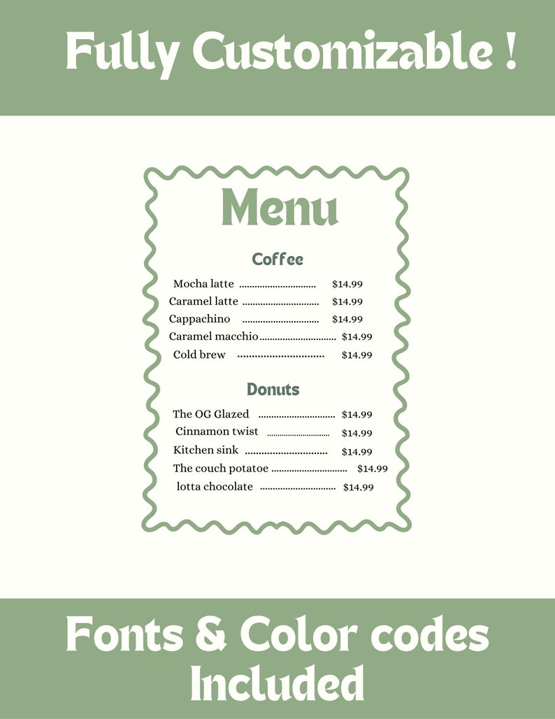 Customizable Trendy Menu / Canva Template - Etsy