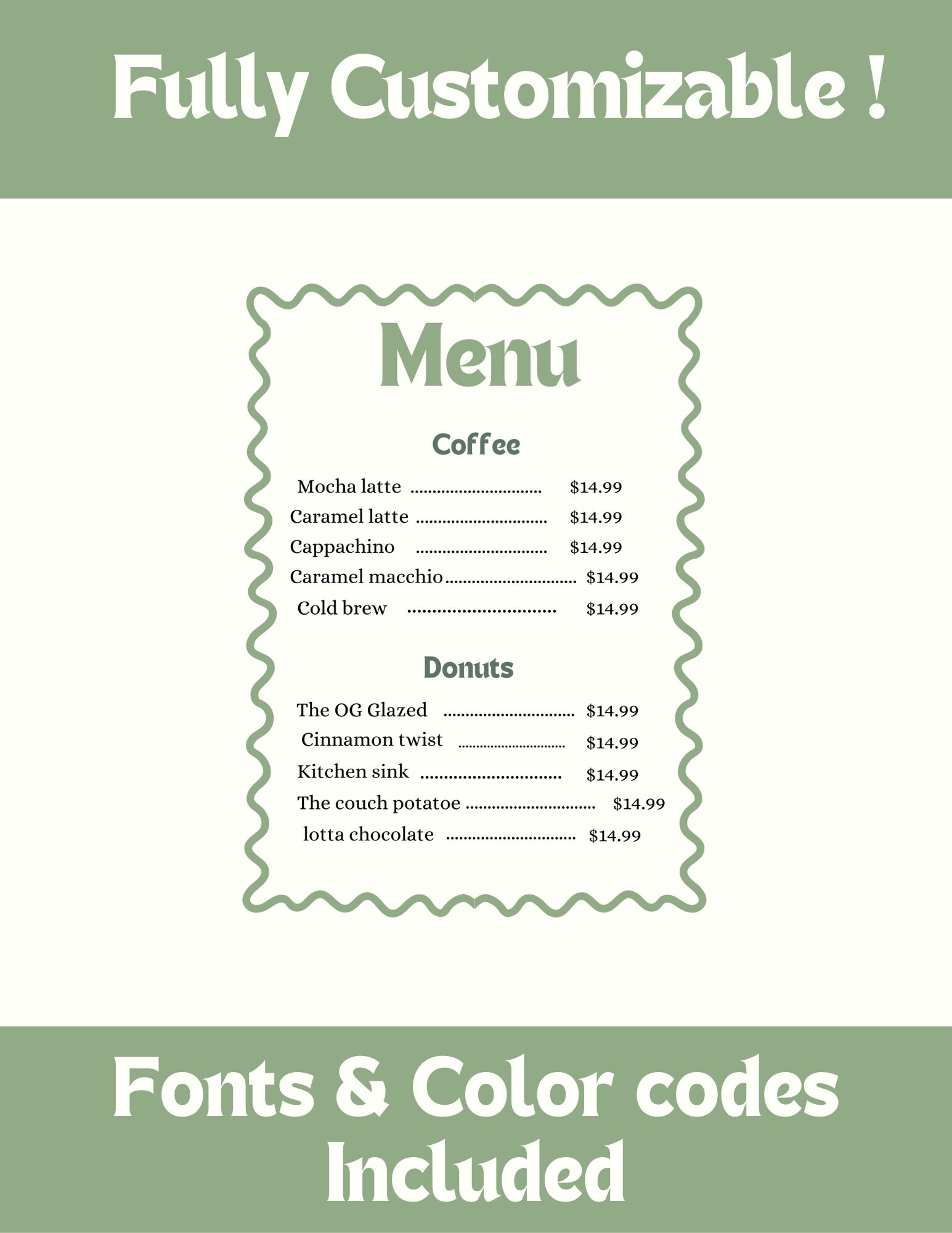 Customizable Trendy Menu / Canva Template - Etsy