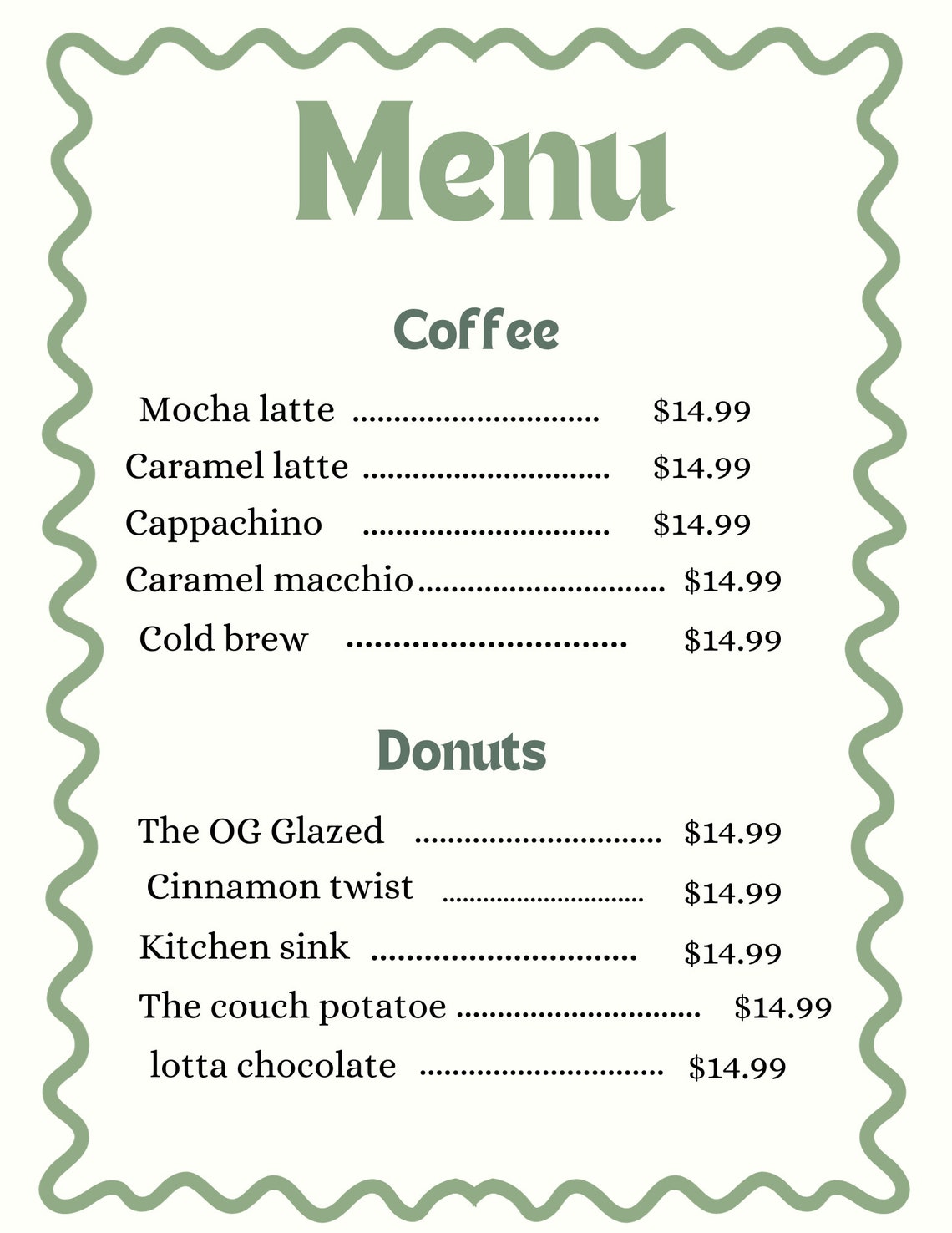 Customizable Trendy Menu / Canva Template - Etsy