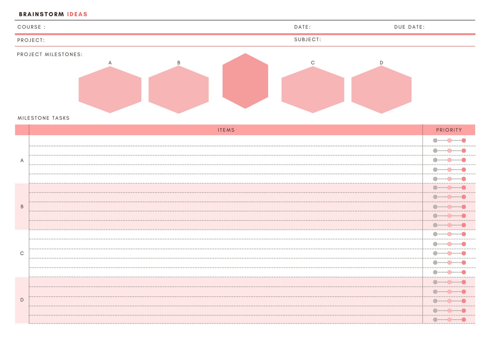 Brainstorm Template, Milestone Task, Checklist, Idea Template, Task ...