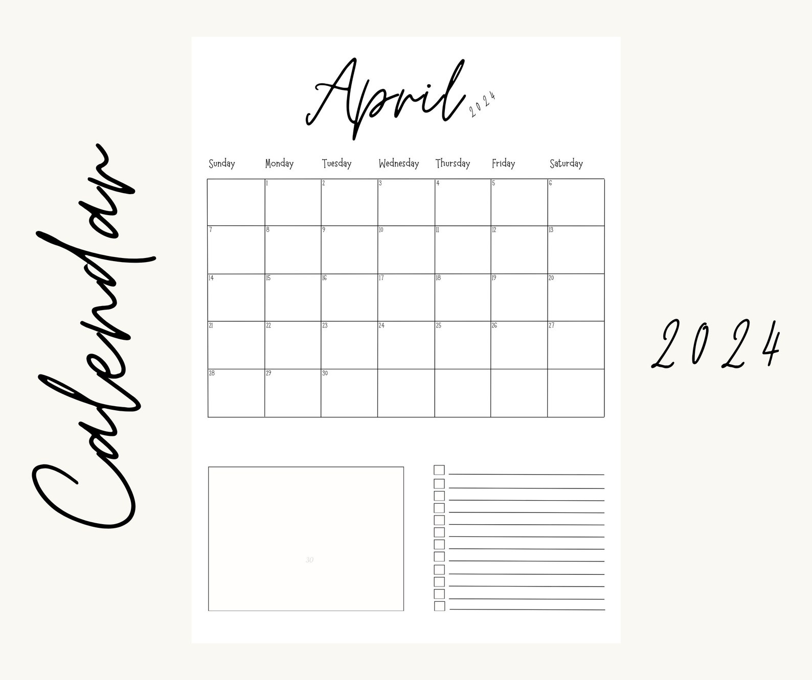 Printable Calendar 2024 Monthly Calendar 2024 Minimalist Simple ...