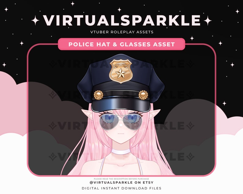 Vtuber Police Hat & Glasses Asset: Streaming Props (PNG Digital ...
