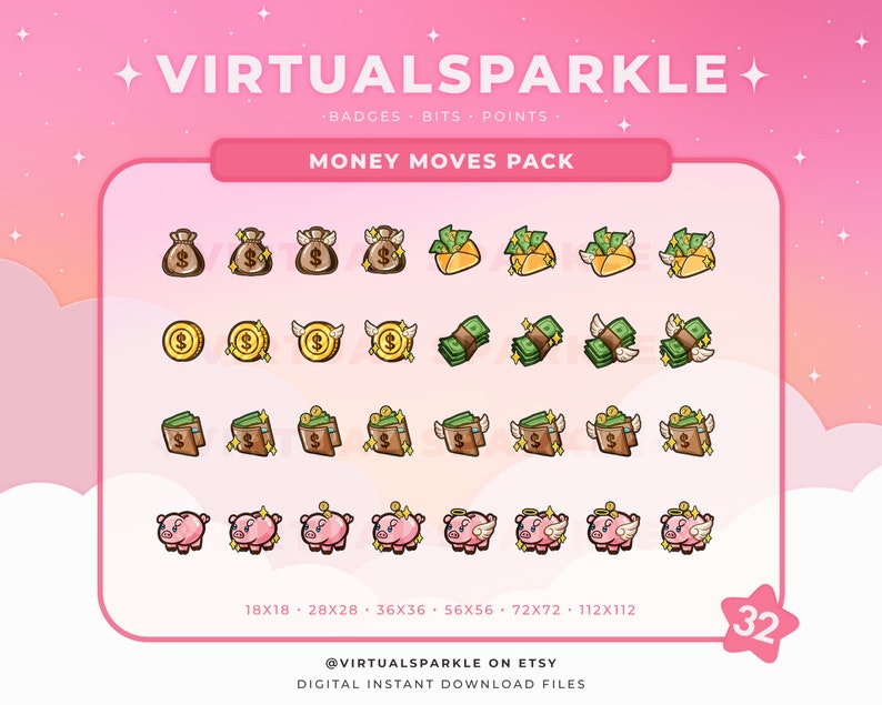 Money Moves Twitch Badges: Coin Bits, Piggy Bank Emotes (6 Sets) - Etsy