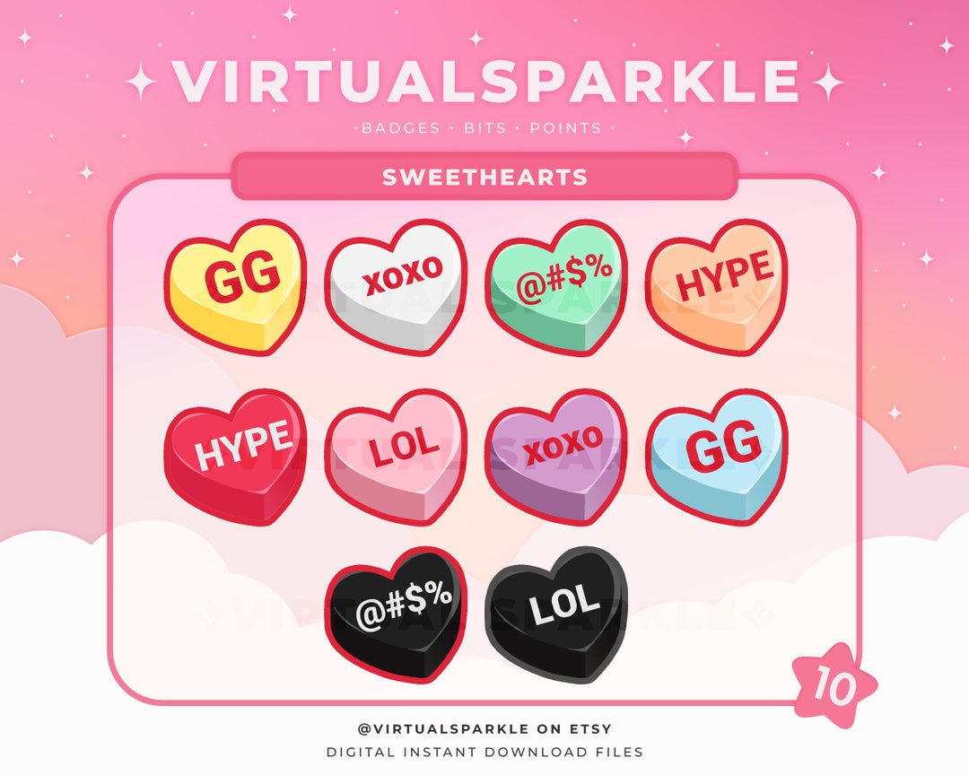 Sweetheart Candy Twitch Sub Badges | Heart-shaped Candy Bits | Cute ...