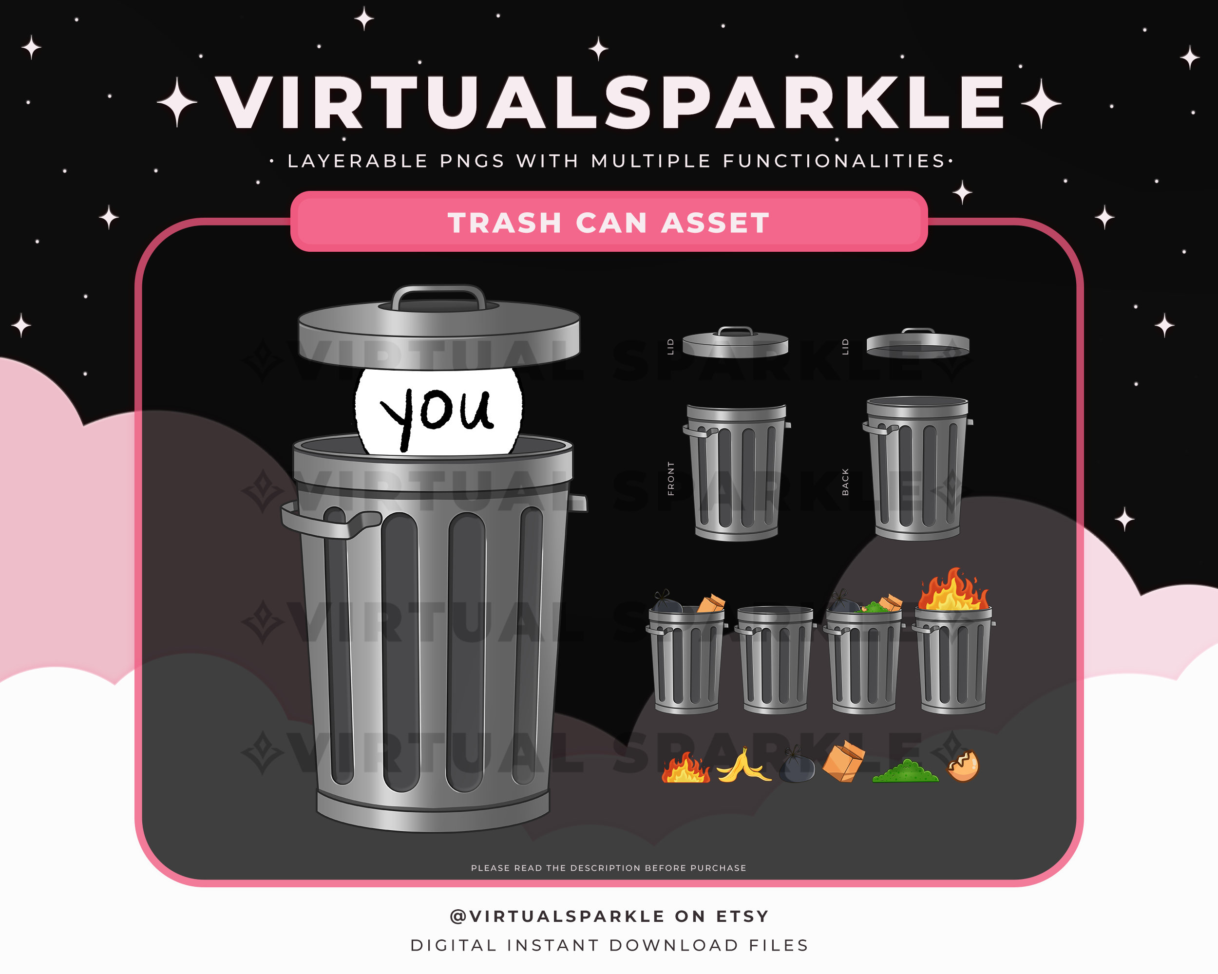 Vtuber Streamer Trash Can Asset PNG: Chibi Props (digital Download) - Etsy