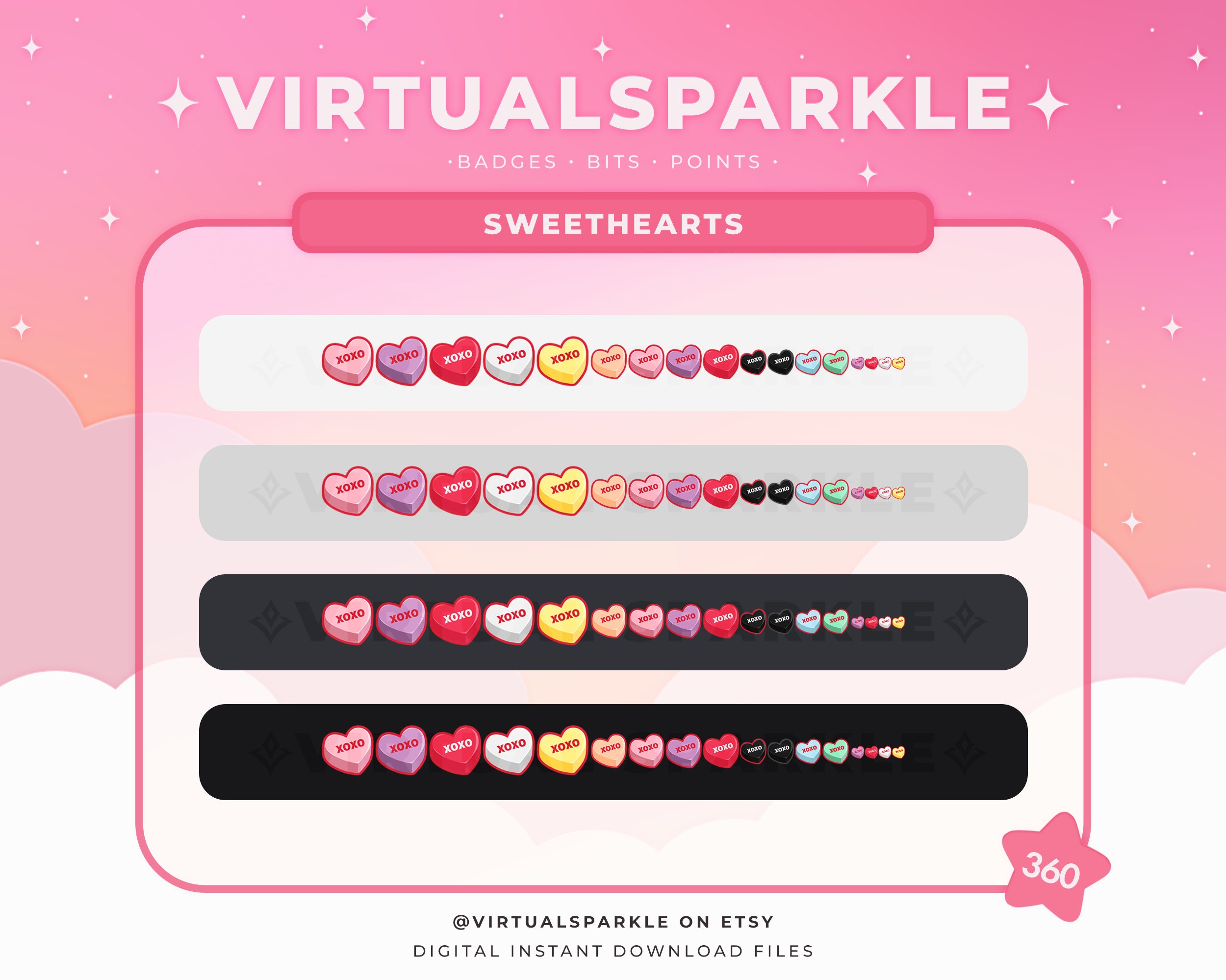 Sweetheart Candy Twitch Sub Badges | Heart-shaped Candy Bits | Cute ...