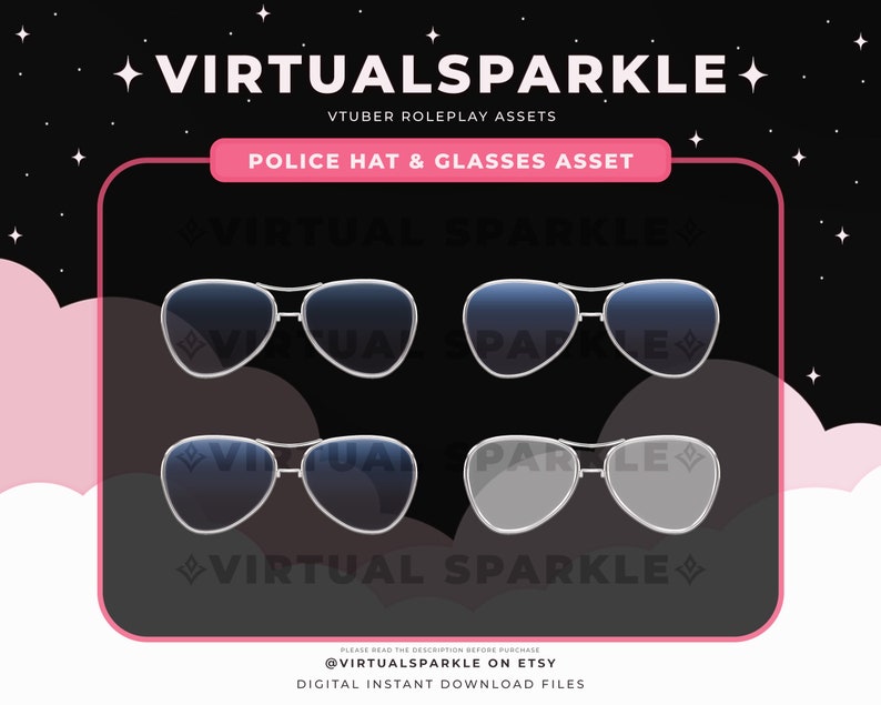 Vtuber Police Hat & Glasses Asset: Streaming Props (PNG Digital ...