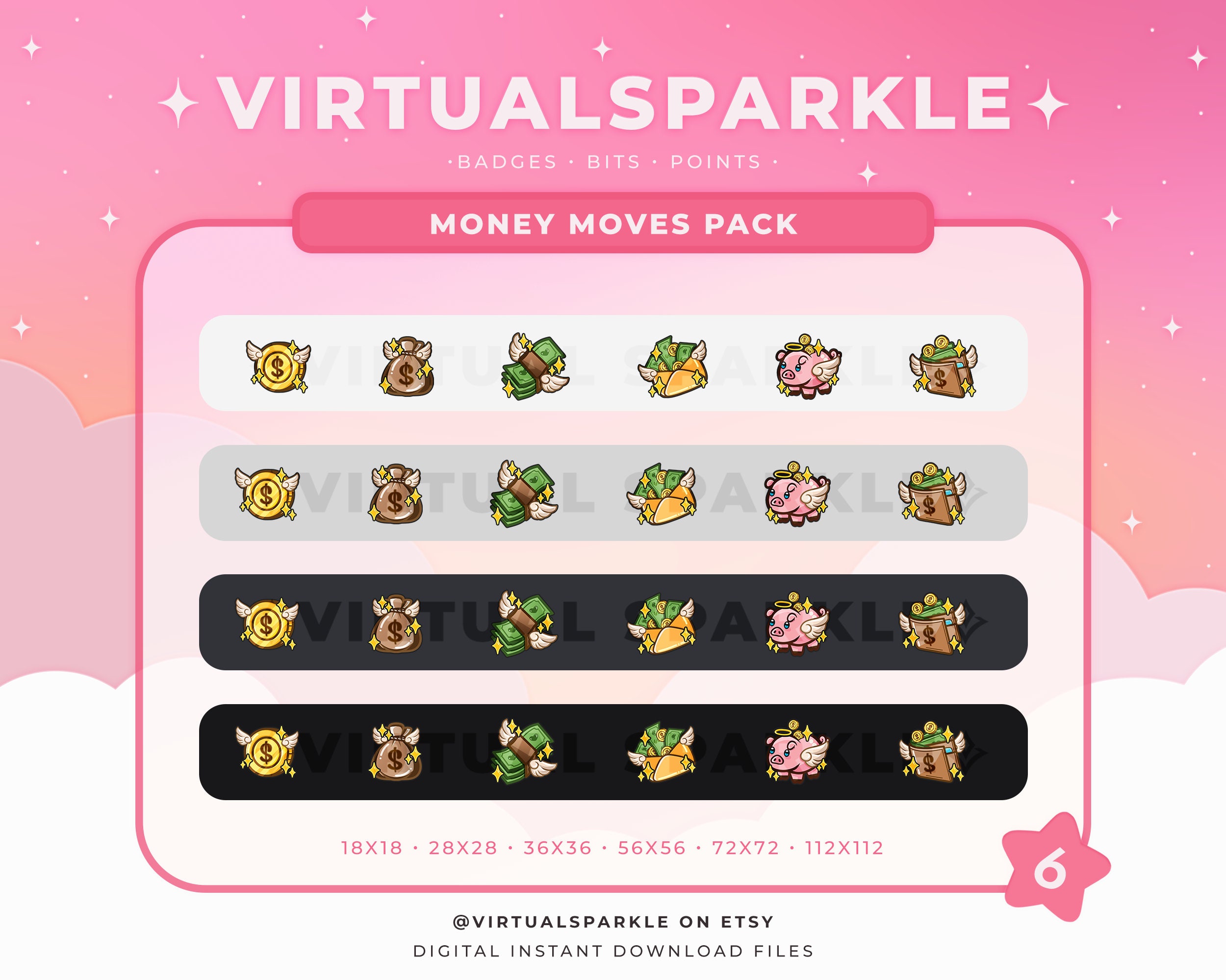 Money Moves Twitch Badges | Money Sub Badges | Coin Bits | Piggy Bank ...