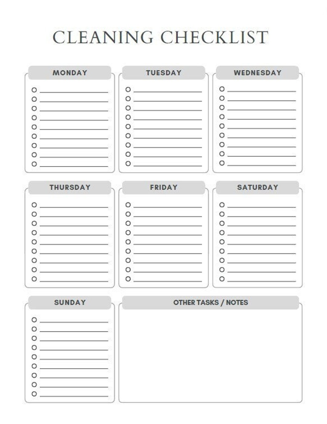 Simple Blank Weekly Cleaning Checklist, 10 Color Options! - Etsy