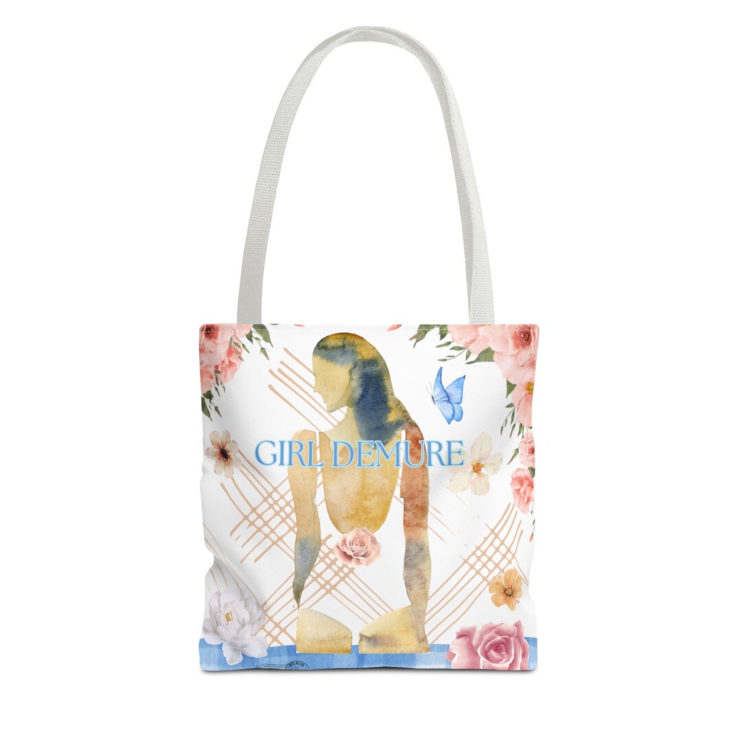 Floral Print Tote Bag - Trendy Paris Fashion, Chic Demure Quote, Back ...