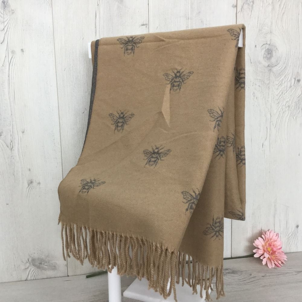 Double Sided Bee Print Cashmere Scarf, Honey Bee Scarf, Long Bumble Bee ...