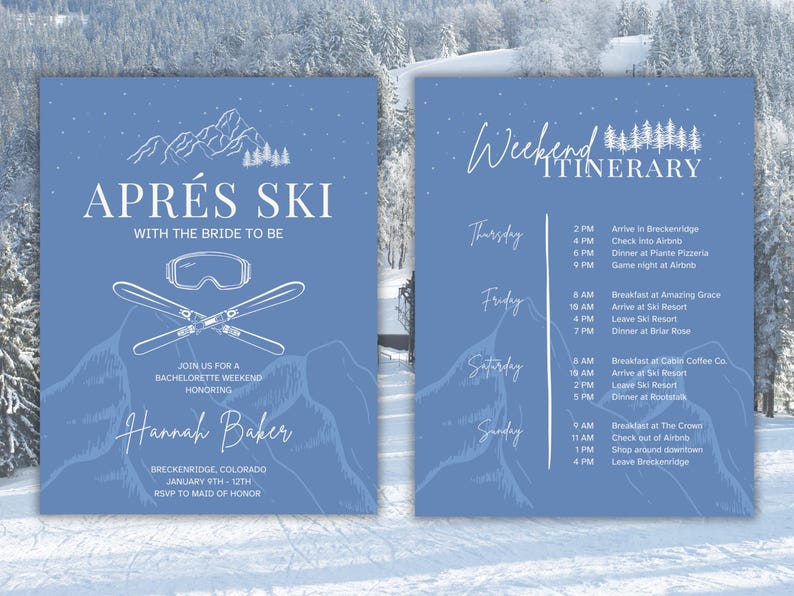 Apres Ski Bachelorette Invitation & Itinerary | Ski-themed Bachelorette ...