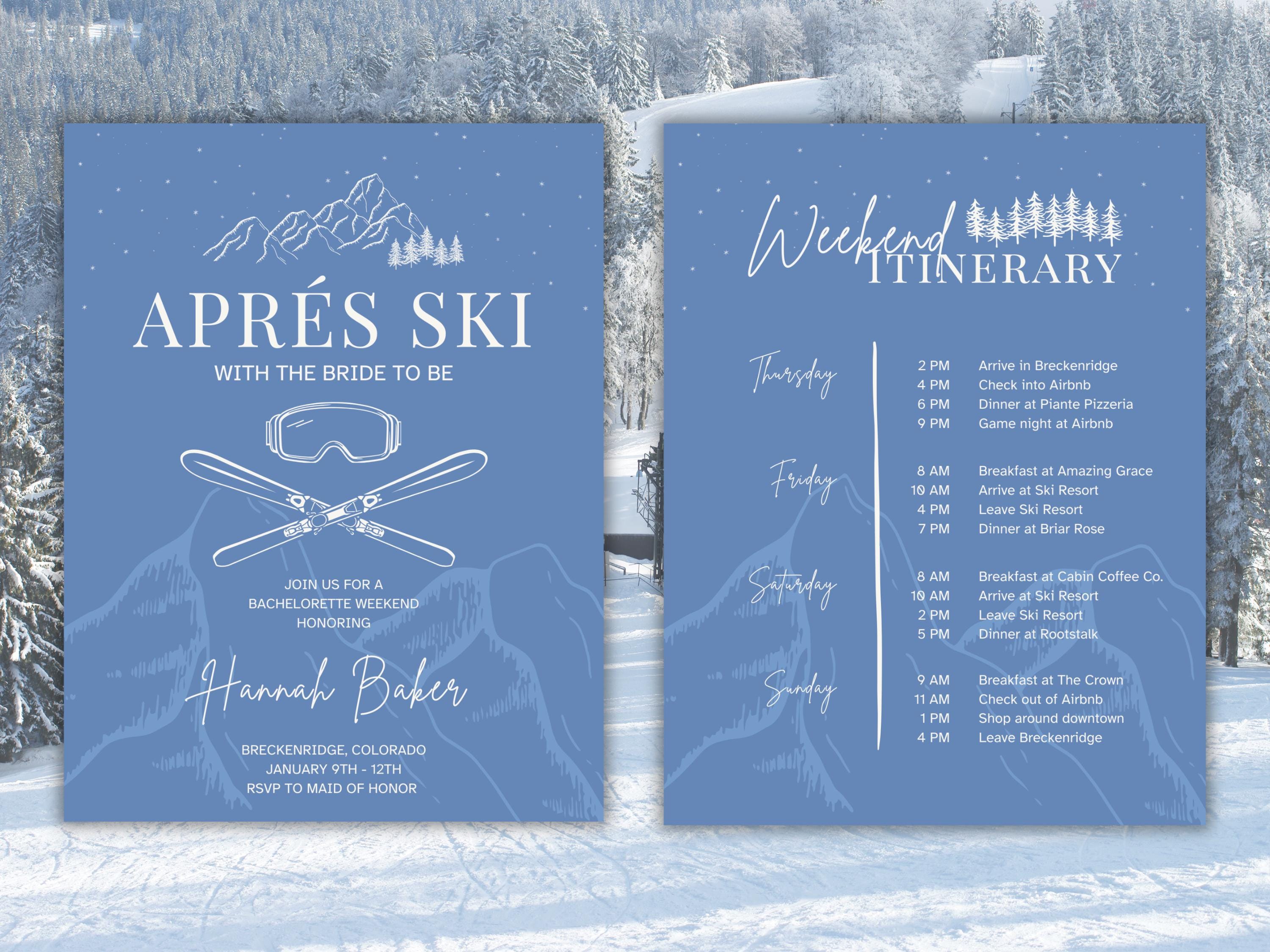 Apres Ski Bachelorette Invitation & Itinerary | Ski-themed Bachelorette ...