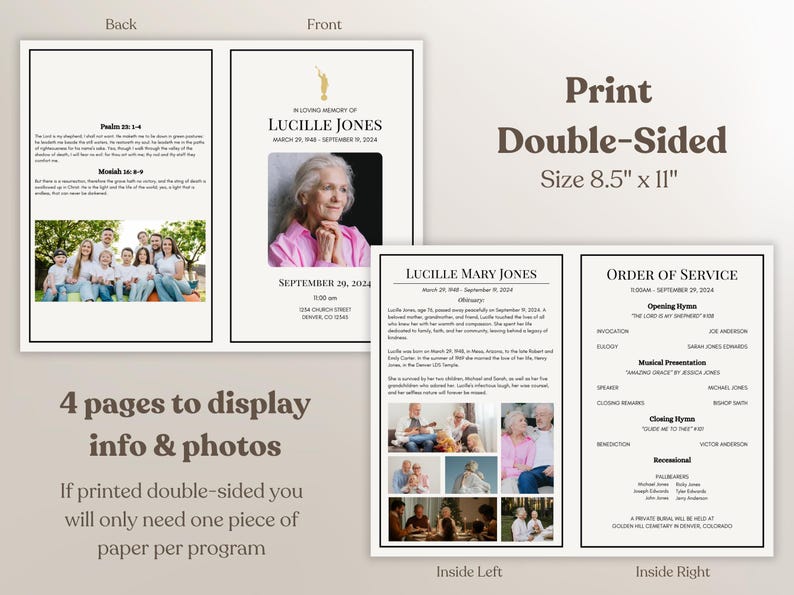 Funeral Service Program Template, Celebration of Life, Order of Service ...
